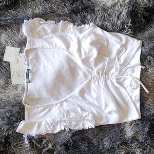Zara | Tops | Zara Ruffled Crop Top In White | Poshmark